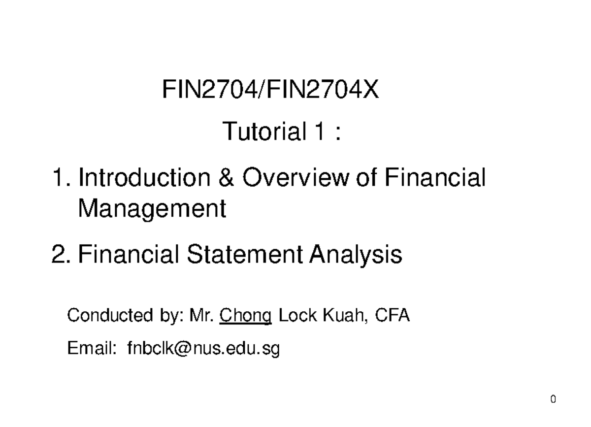 FIN2704 2704X 2023 2024 Semester 2 Tutorial 01 Overview of Financial Management and FSA Worked ...
