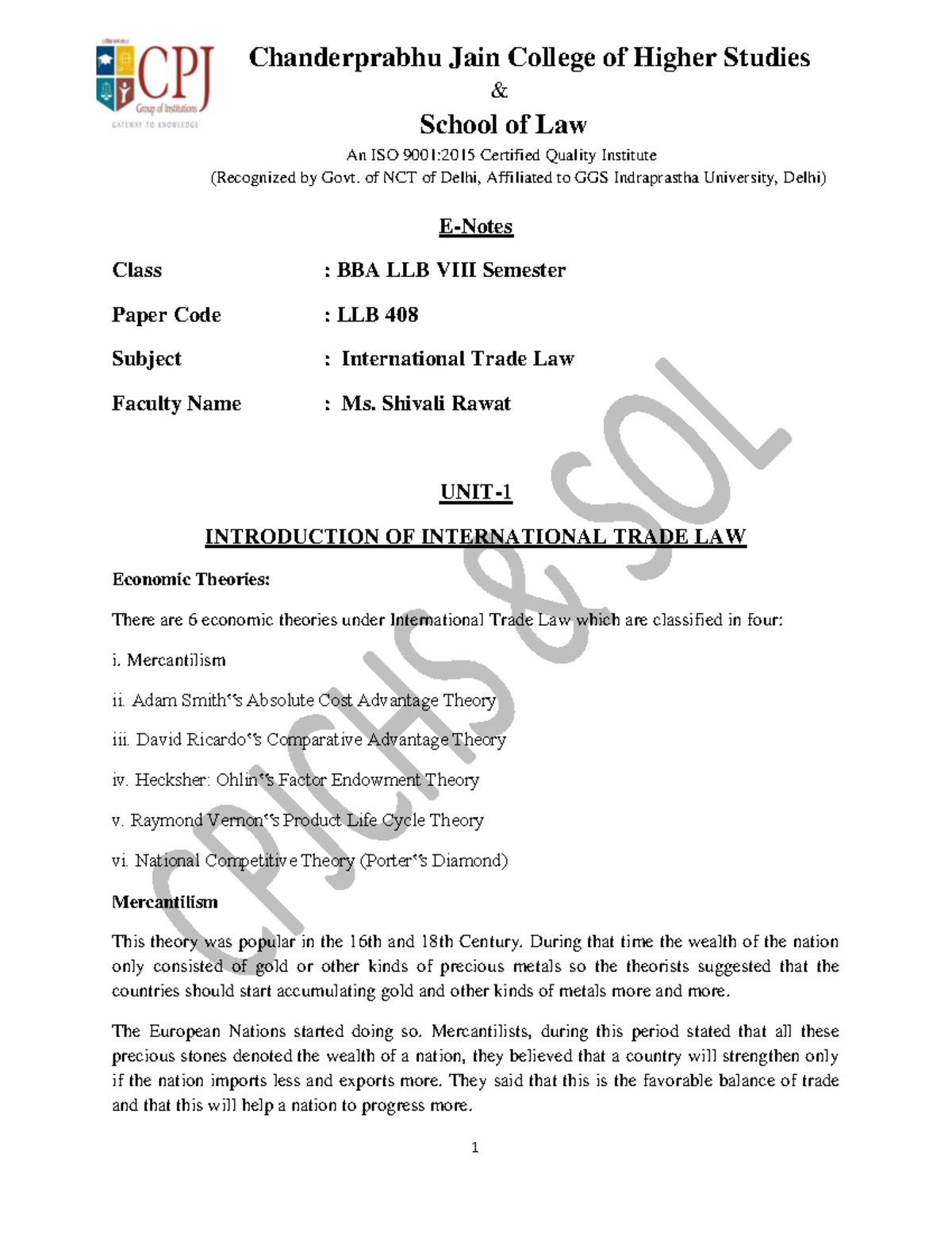 Unit 1-ITL-E-Notes- Bballb - & School of Law An ISO 9001:2015 Certified ...