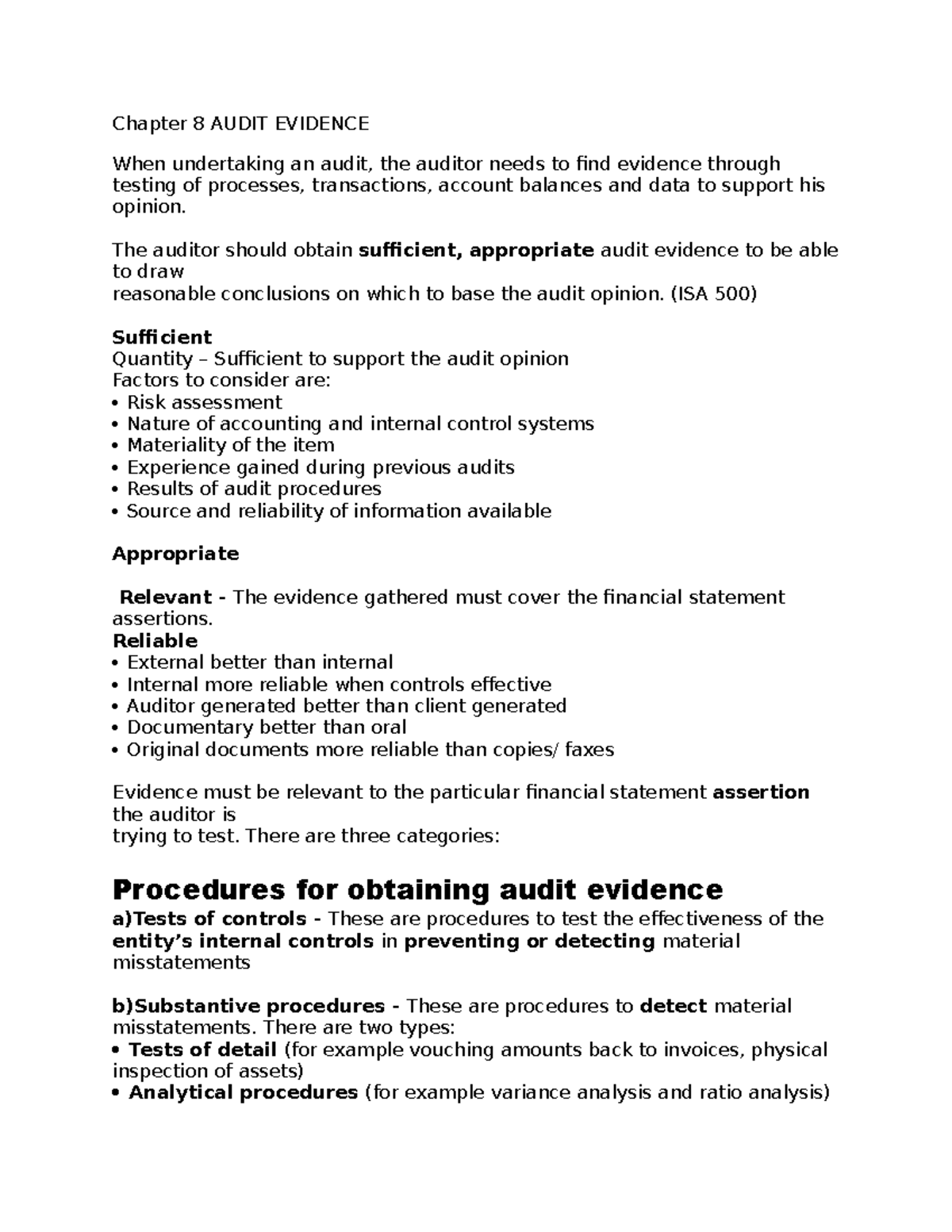 Chapter 8 Audit Evidence - Chapter 8 AUDIT EVIDENCE When undertaking an ...