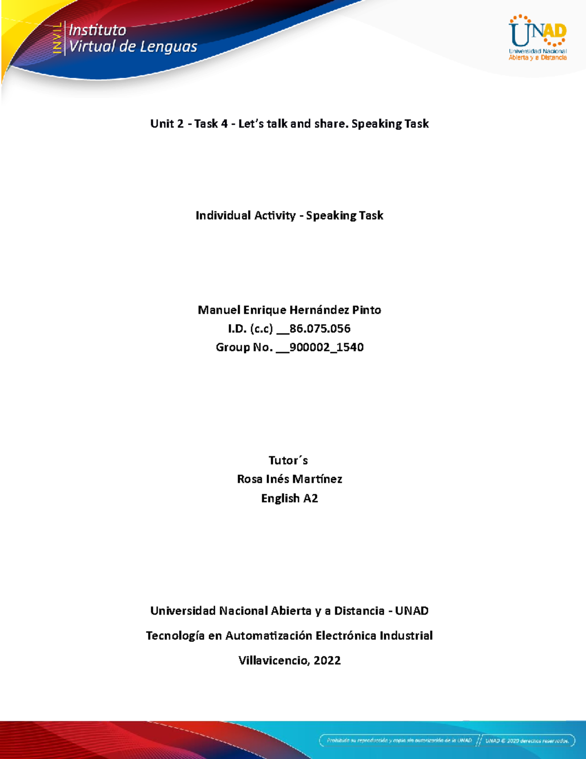 Manuel Hernández 1540 Let's Talk and Share - Unit 2 - Task 4 - Let’s ...