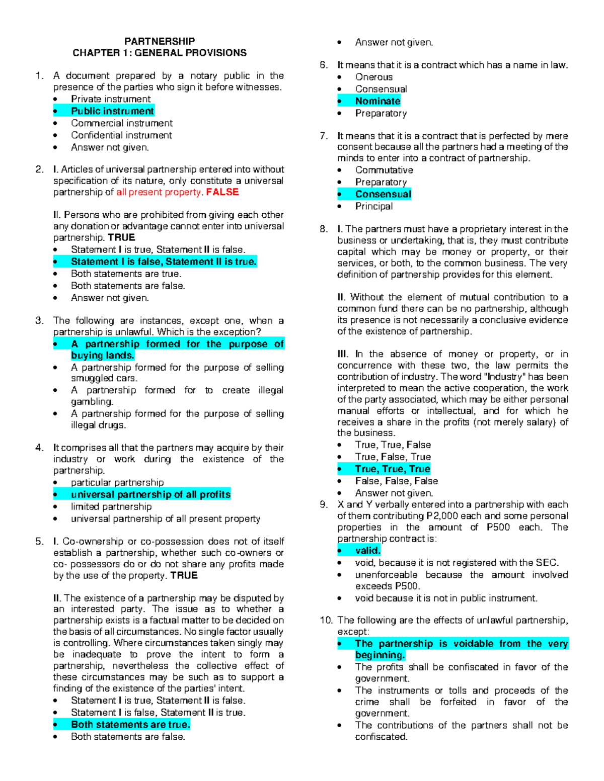 (Partnership) Chapter 1 Final - PARTNERSHIP CHAPTER 1: GENERAL PROVISIONS A document prepared by ...