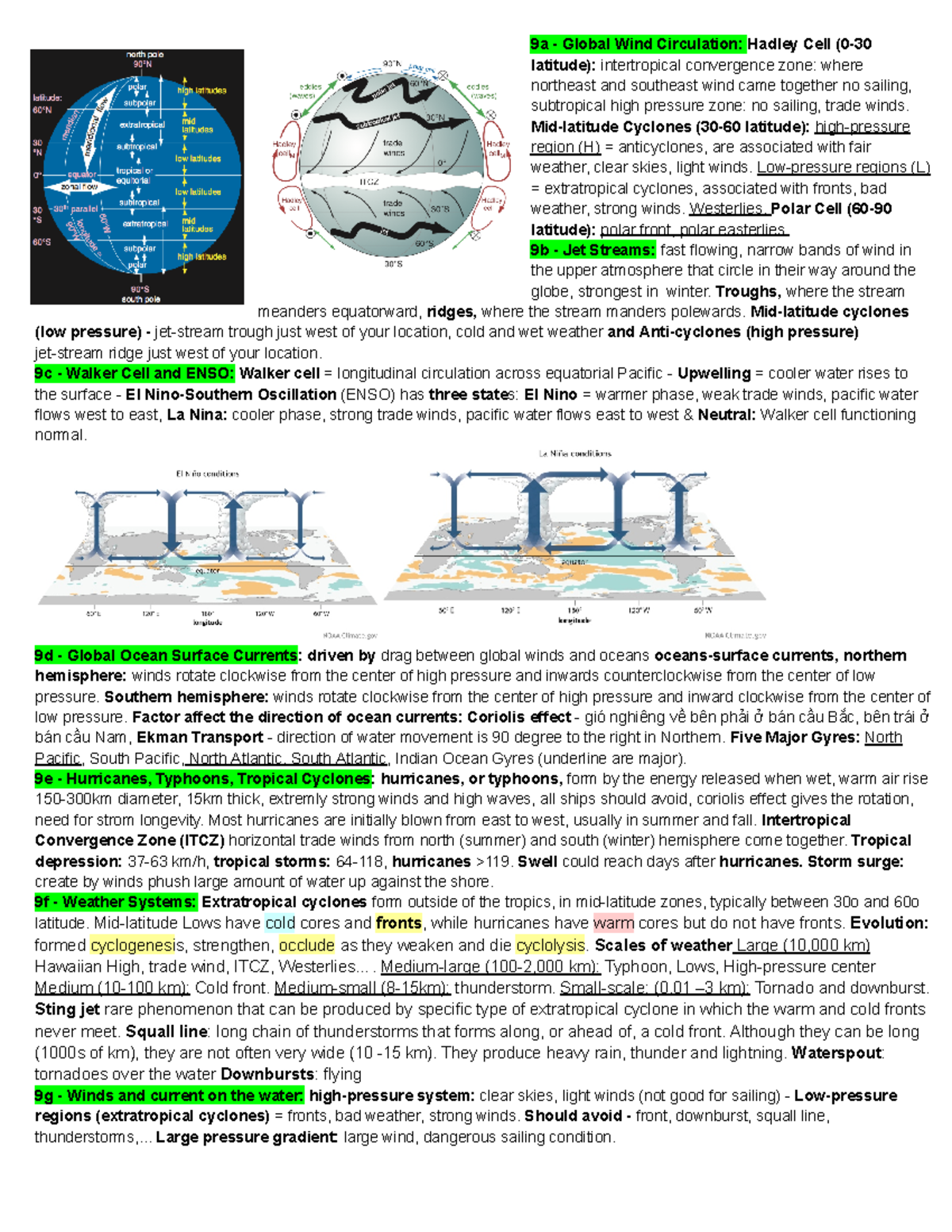 ATSC 113 Cheat Sheet-part-1 - 9a - Global Wind Circulation: Hadley Cell ...