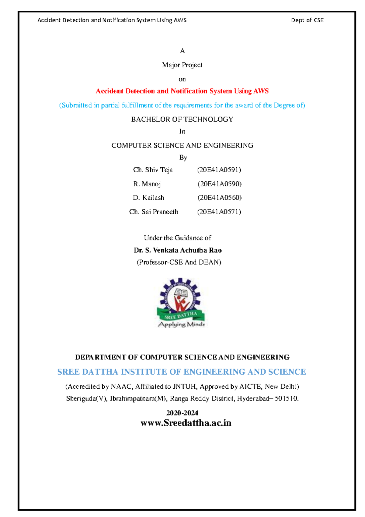 Accident detection and notification system - A Major Project on ...