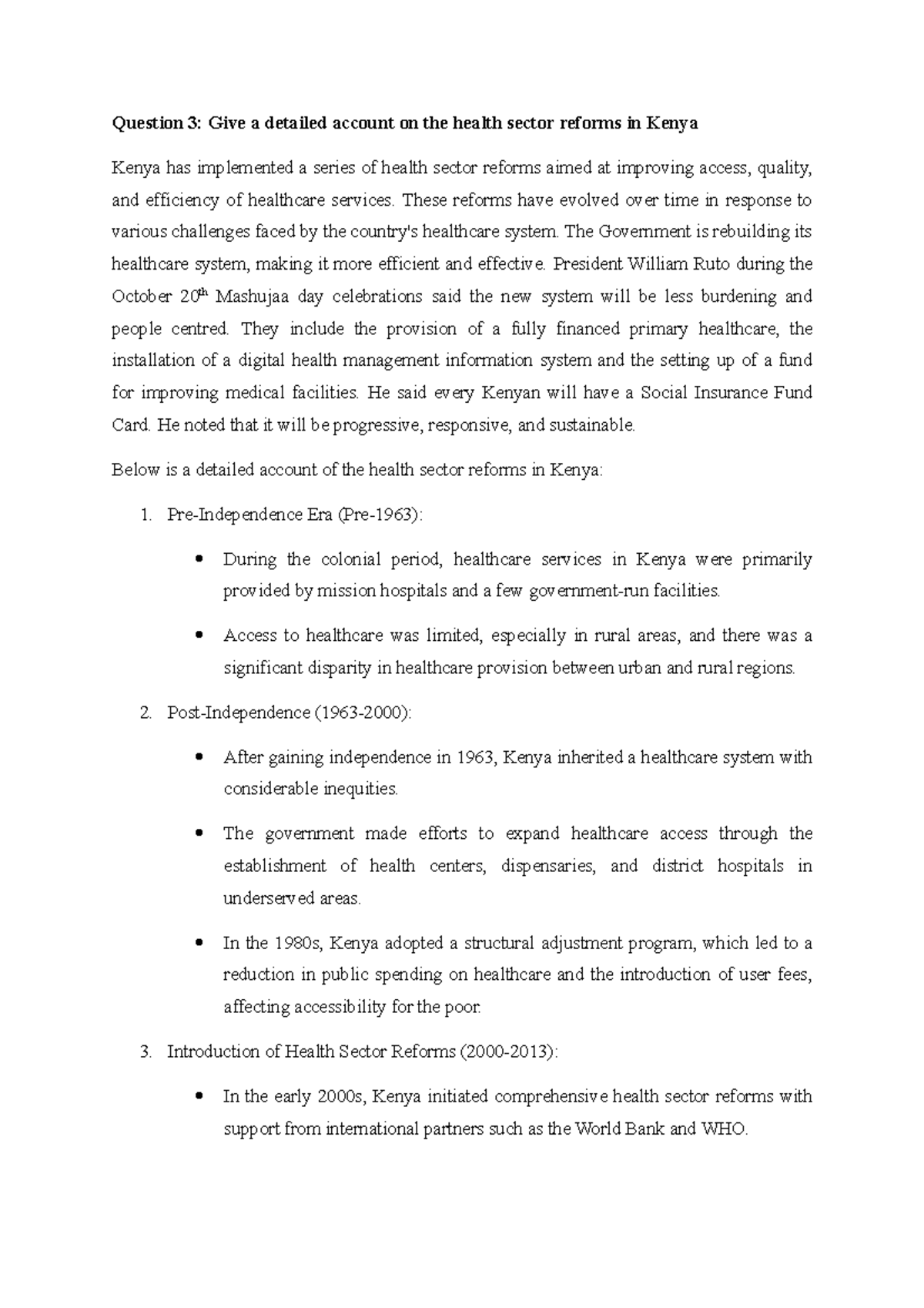 Give a detailed account on the health sector reforms in Kenya- Updated ...