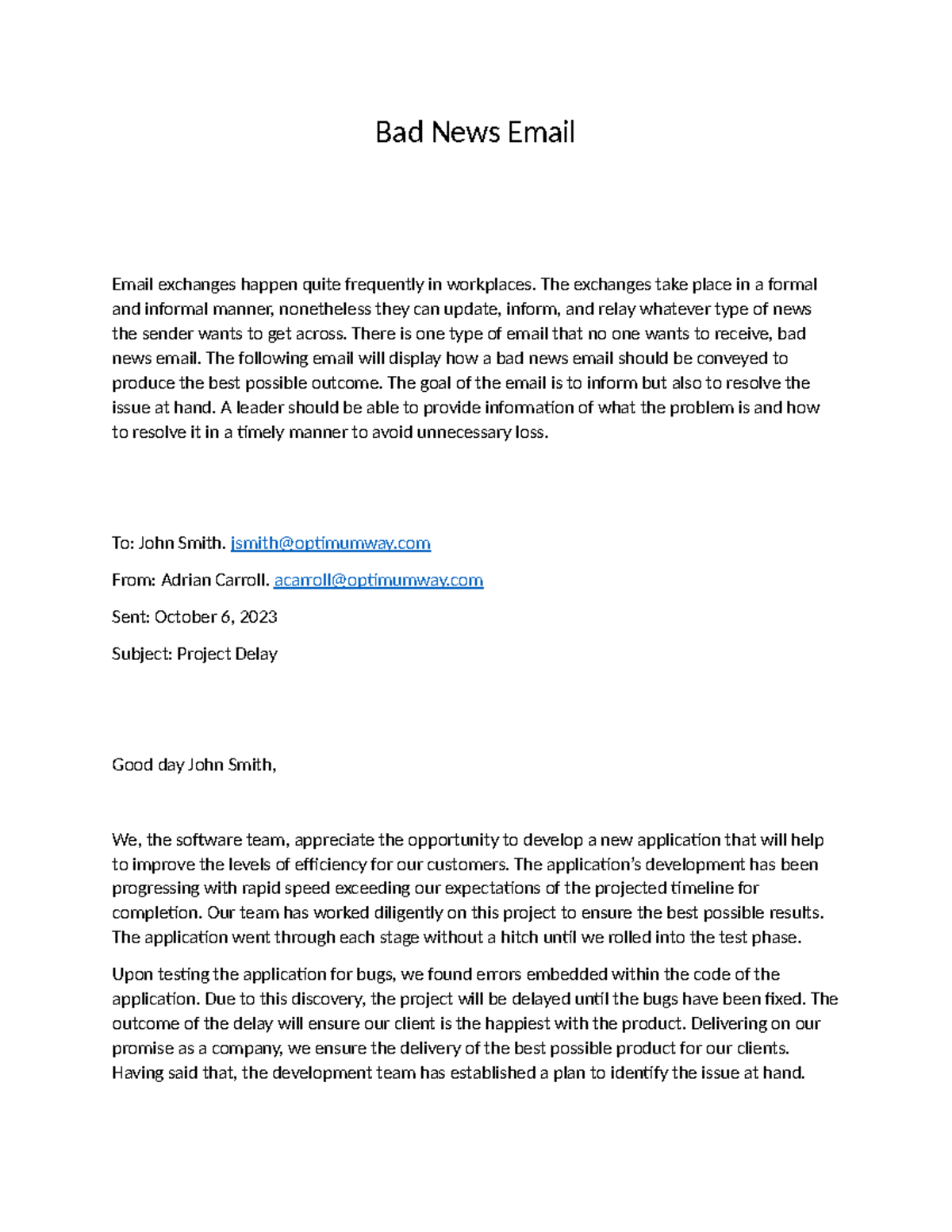 Bad News Email - Bad News Email Email exchanges happen quite frequently ...