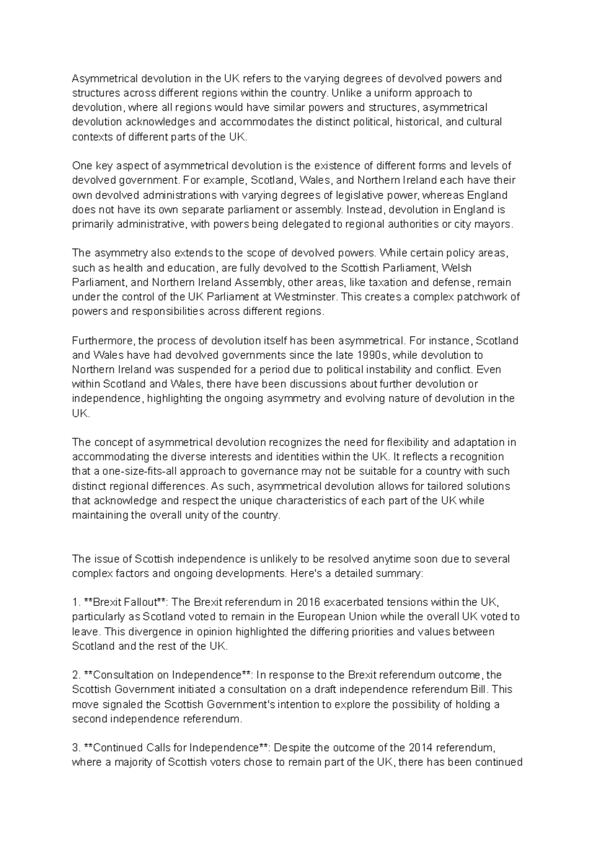 Devolution chapter - Summary Public law - Asymmetrical devolution in ...