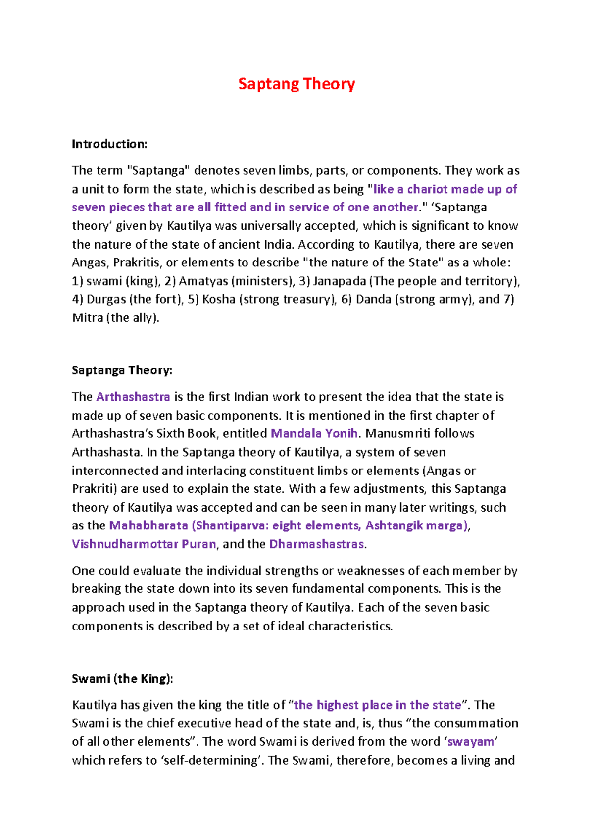 Saptang Theory - Saptang Theory Introduction: The term "Saptanga ...
