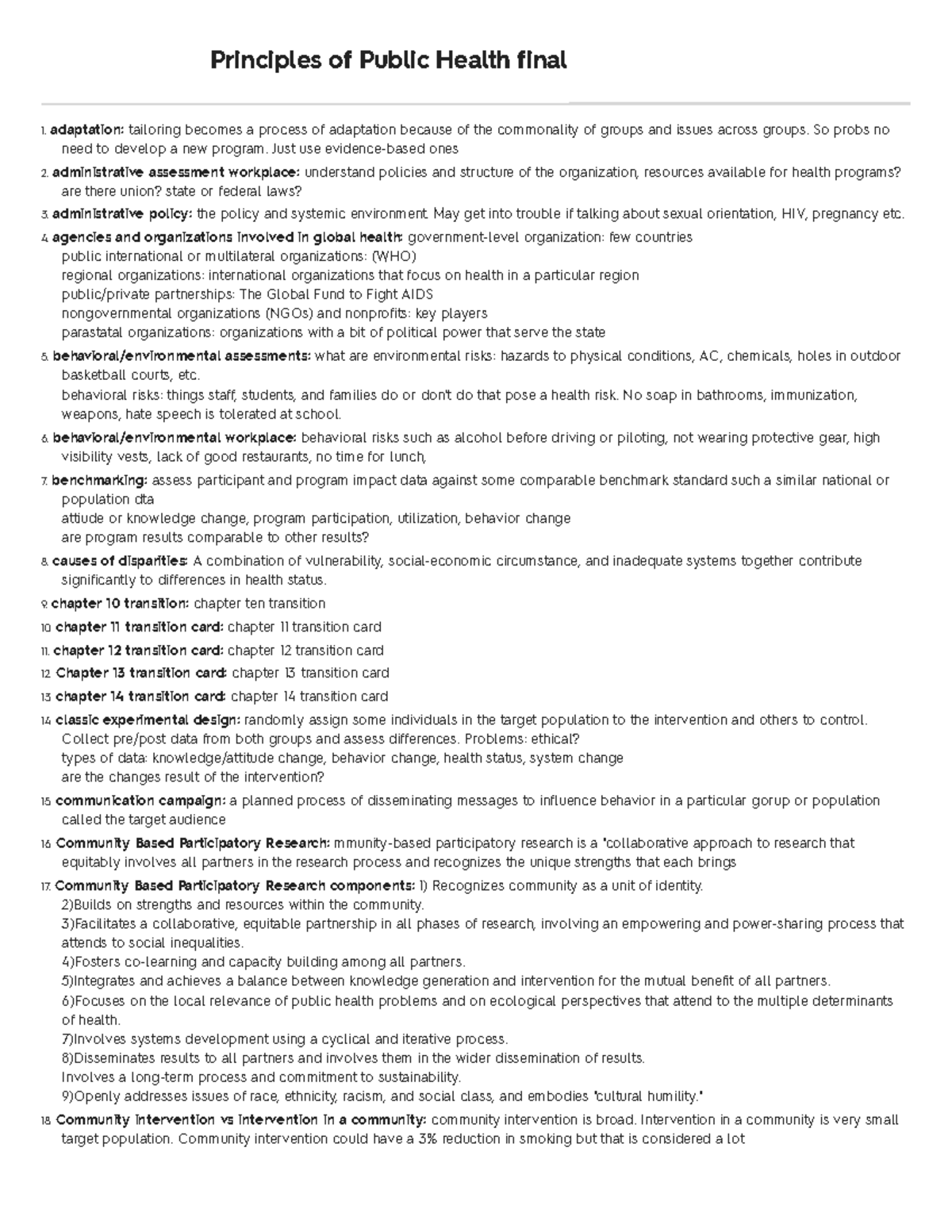 Principles of health and promotion final exam study guide - 1 ...