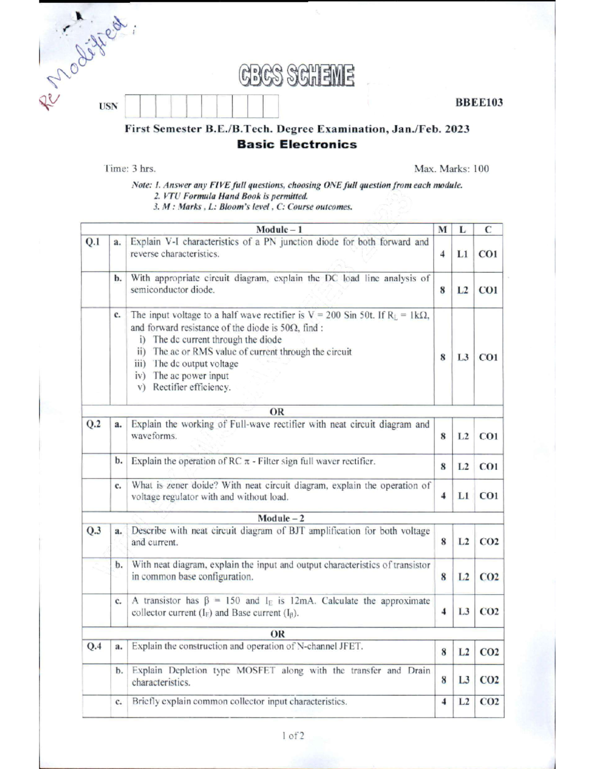 BEE SEE - SEE QUESTION PAPER - tradejine, CBCS SCHEME Re USN BBEE103 ...