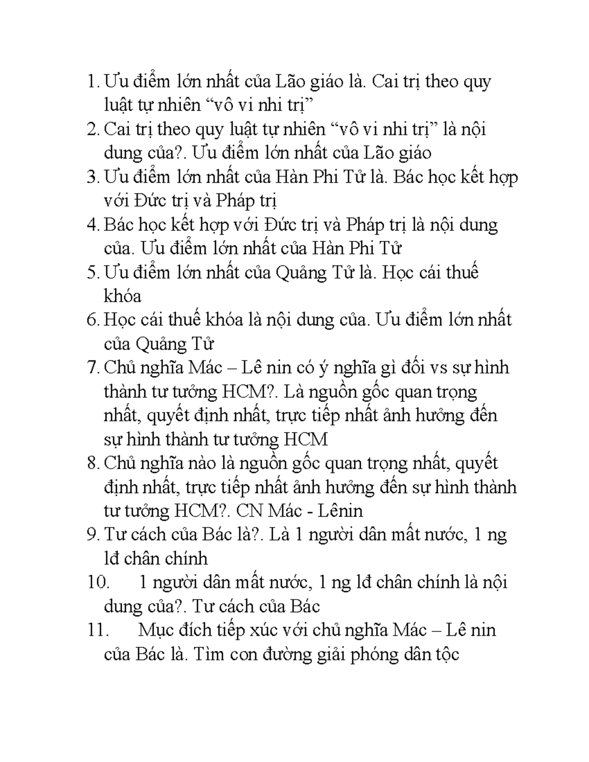 TƯ TƯỞNG HỒ CHÍ MINH - fgfh - Ưu điểm lớn nhất của Lão giáo là. Cai trị theo quy luật tự nhiên ...
