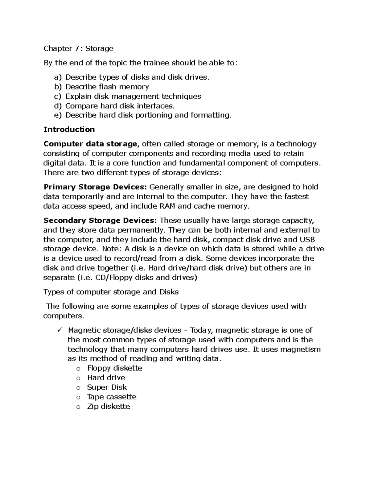 Chapter 7 - computer repair and maintenance notes - Chapter 7: Storage ...