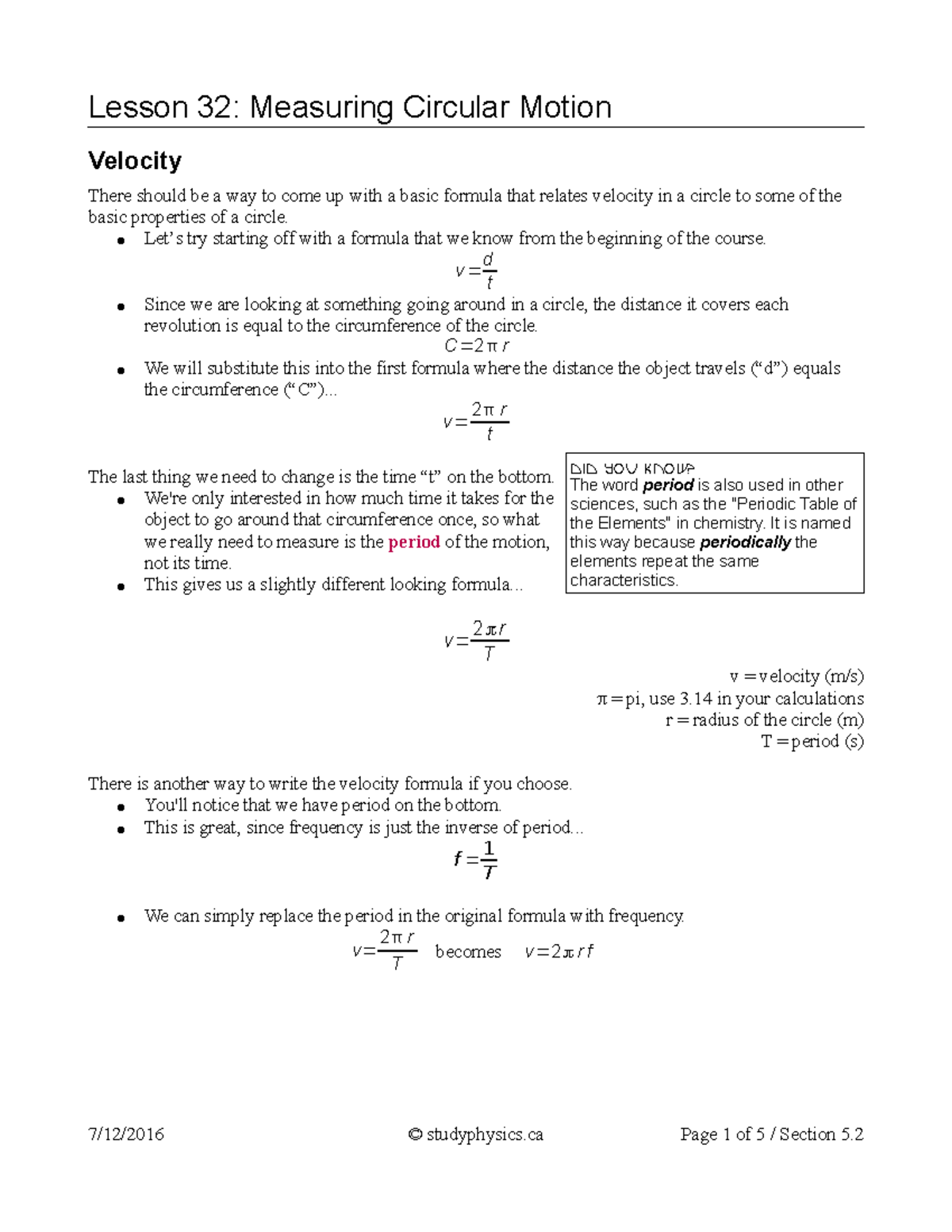 32 measure circular - ksdfa;ksdjf - Lesson 32: Measuring Circular Motion Velocity There should ...
