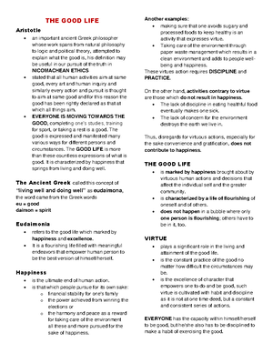 Science and Technology and Society (STS) Module 6: The Good Life ...