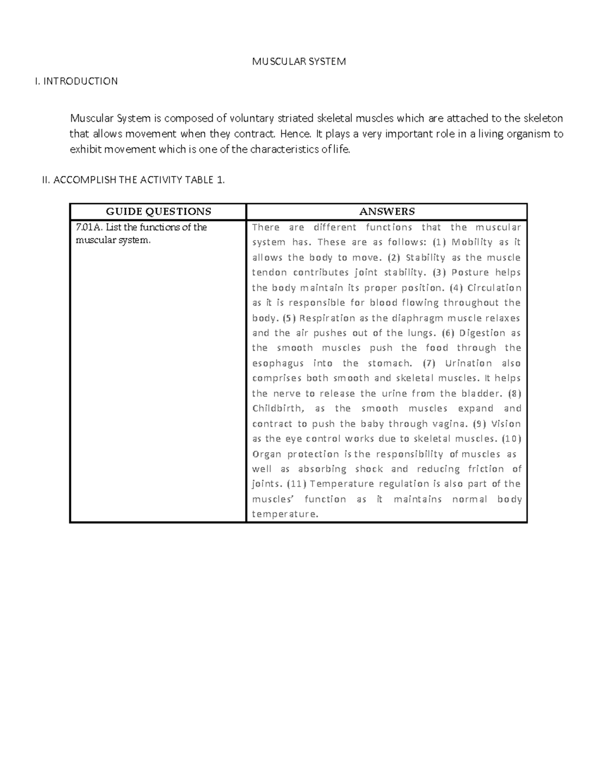 Lec Muscular System - MUSCULAR SYSTEM I. INTRODUCTION Muscular System ...