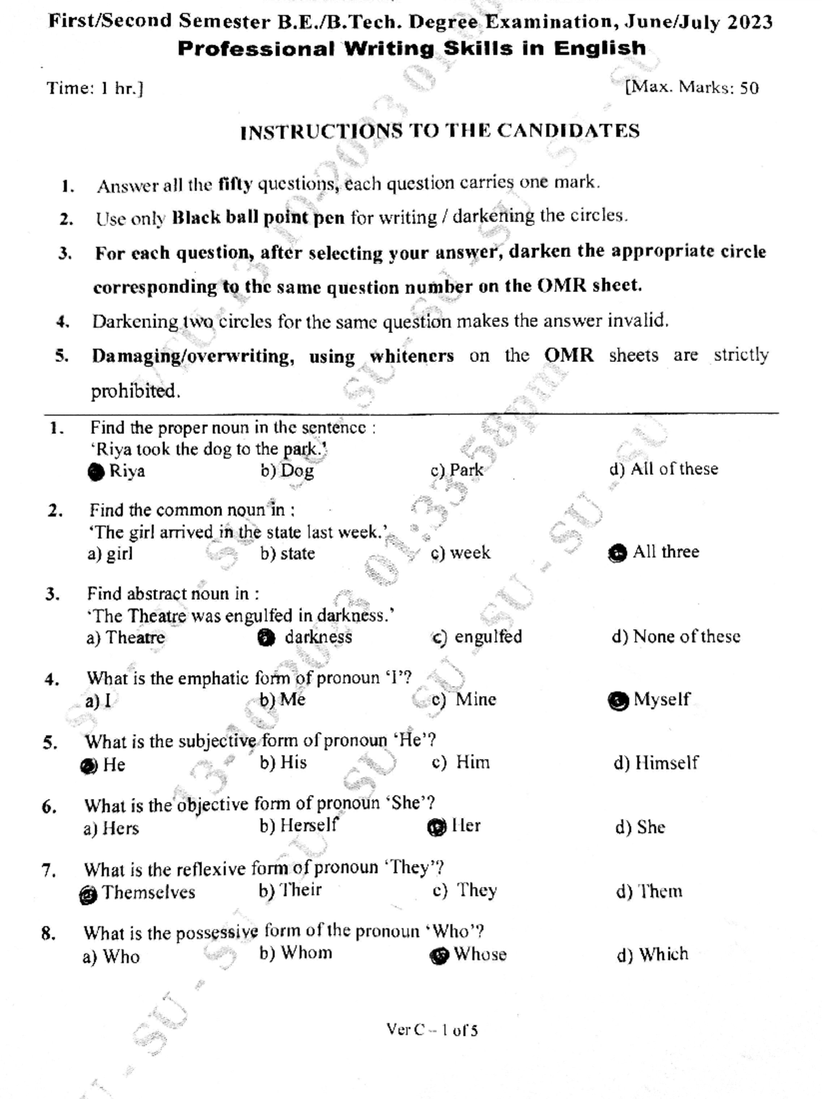 VTU Question paper. - Semester Degree Examination, 2023 Professional ...