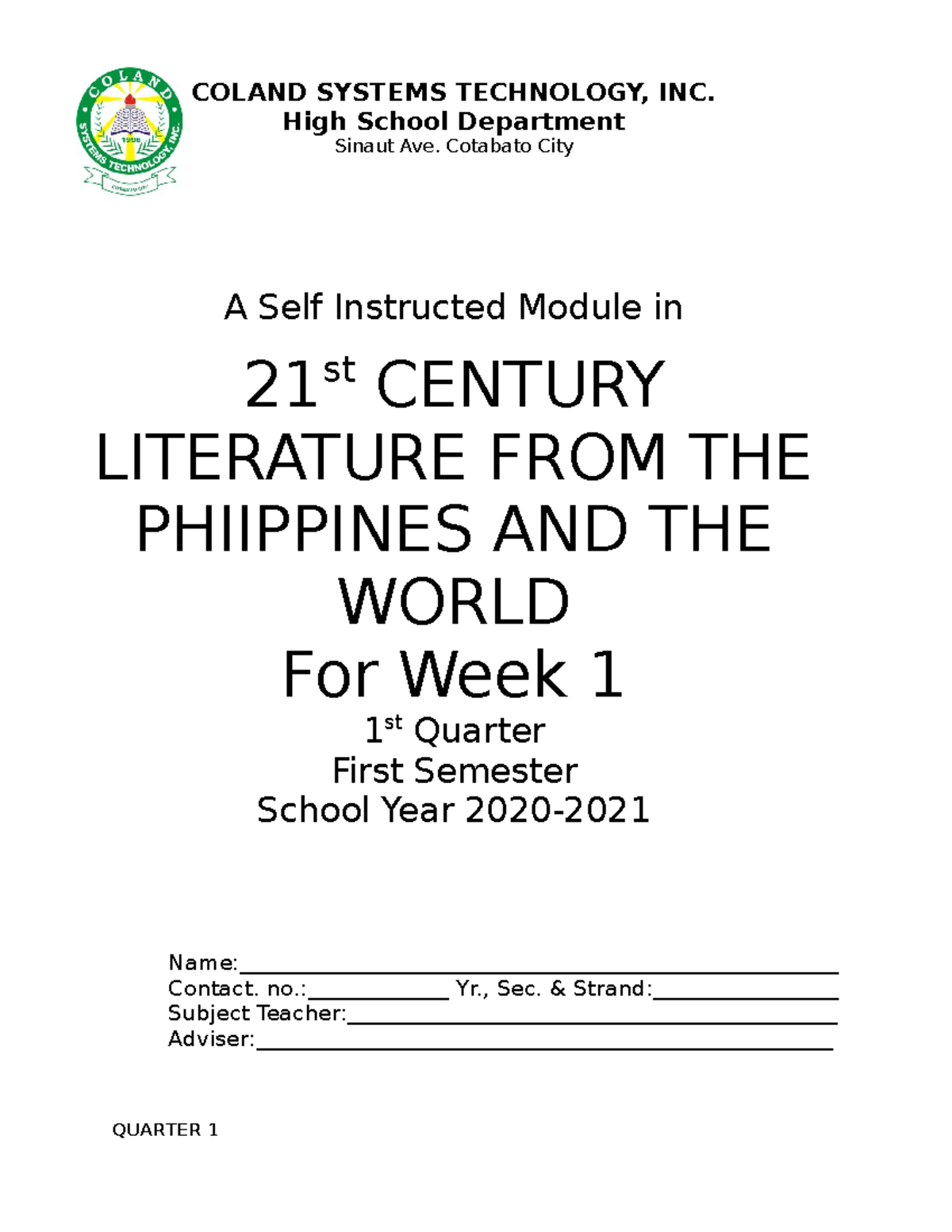 21st Century - COLAND SYSTEMS TECHNOLOGY, INC. High School Department ...