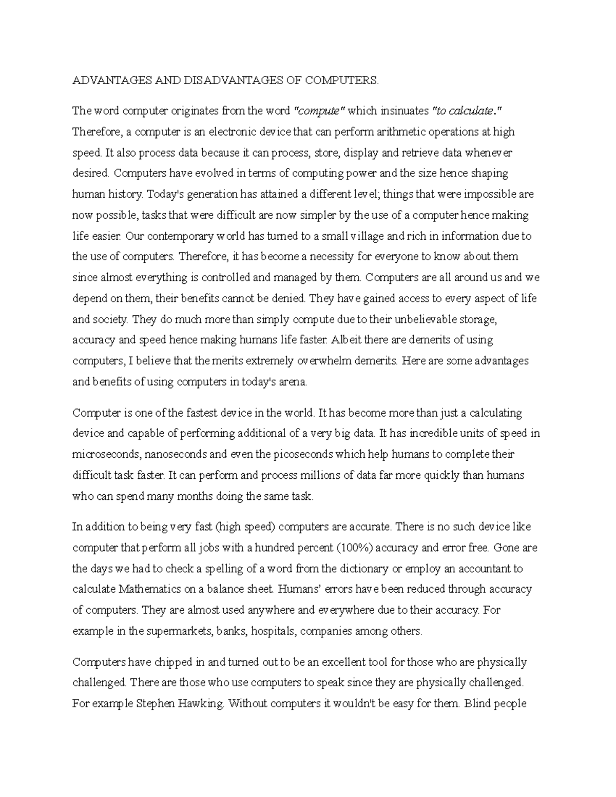 Advantages AND Disadvantages OF Computers in Daily life - ADVANTAGES ...