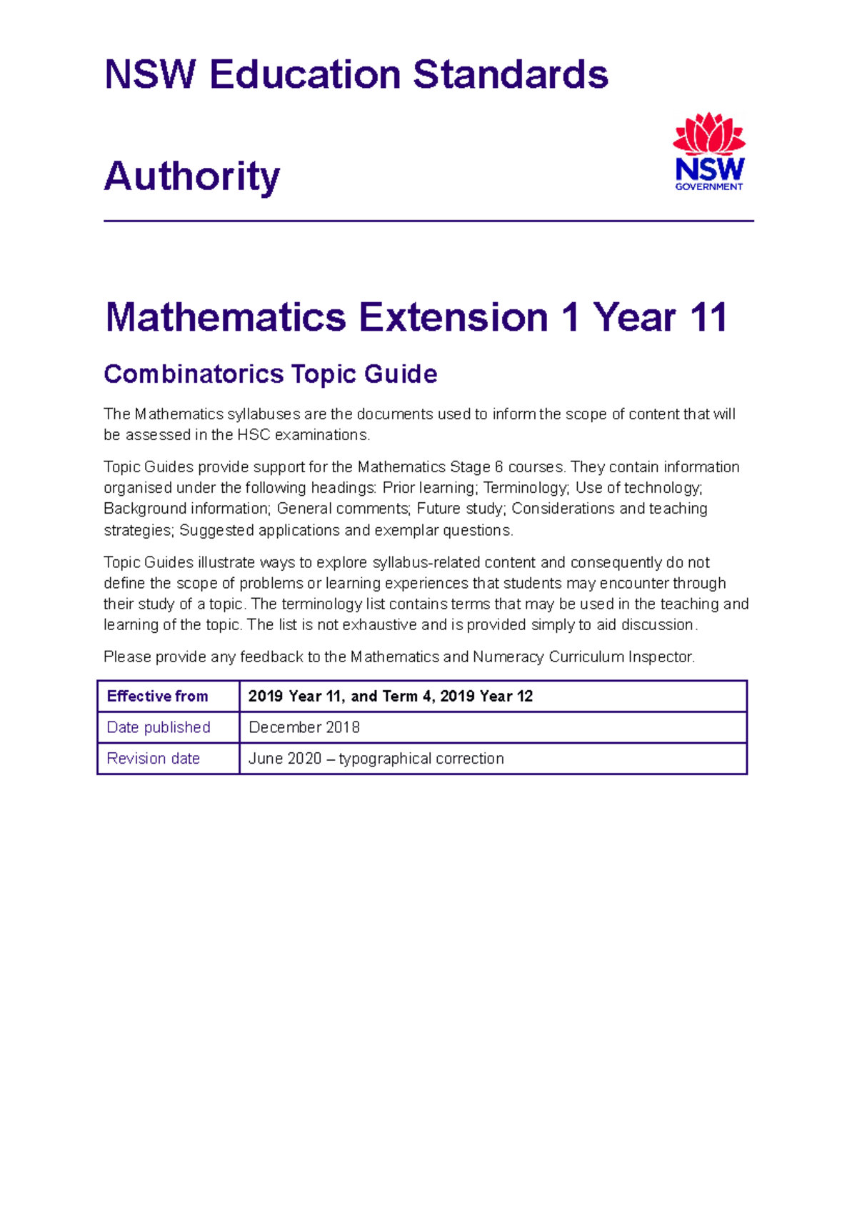 Mathematics extension 1 year 11 topic guide combinatorics word - NSW ...