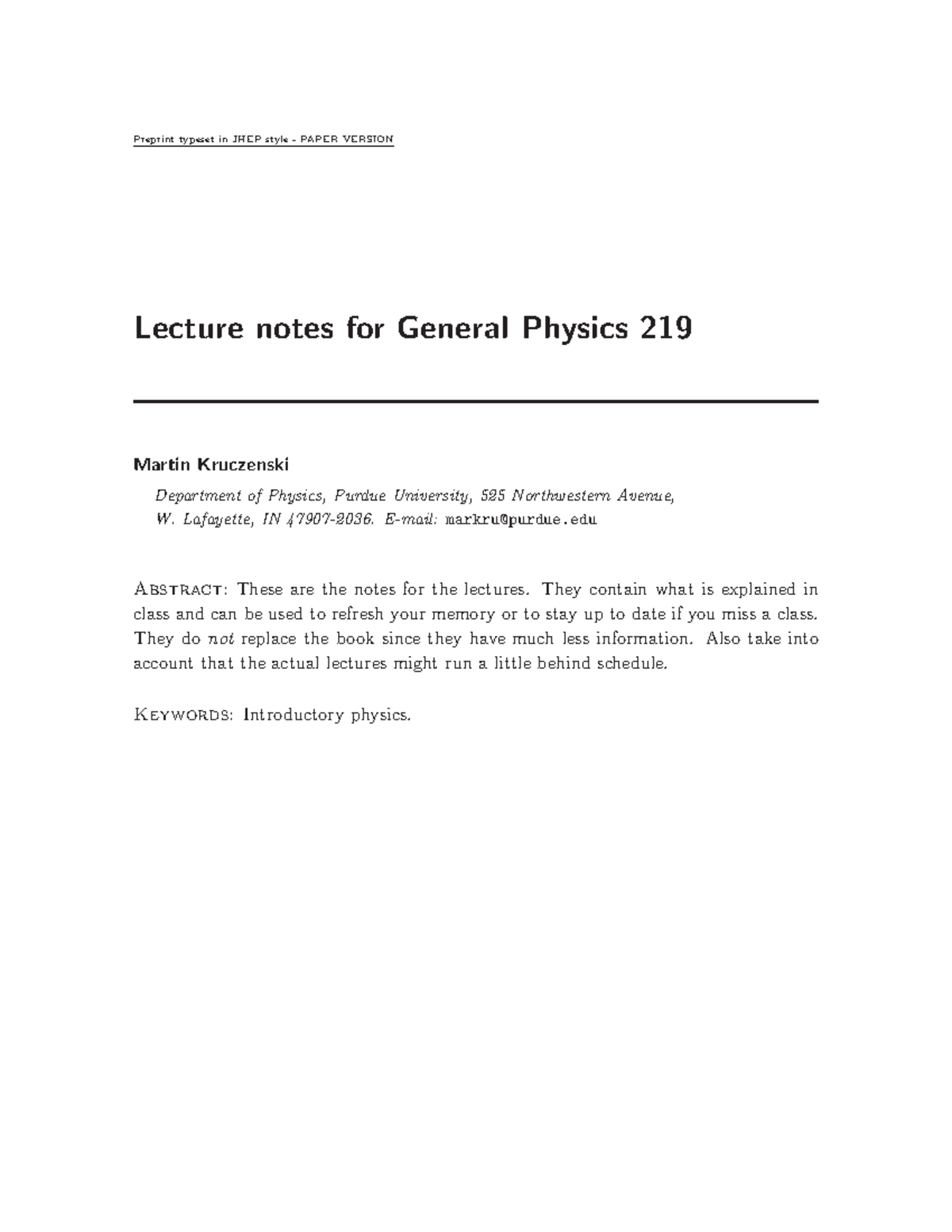 Phys 219 notes - Preprint typeset in JHEP style - PAPER VERSION Lecture ...