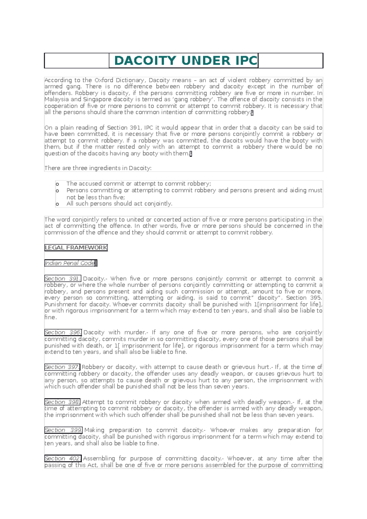 conspiracy of tourt - DACOITY UNDER IPC According to the Oxford ...