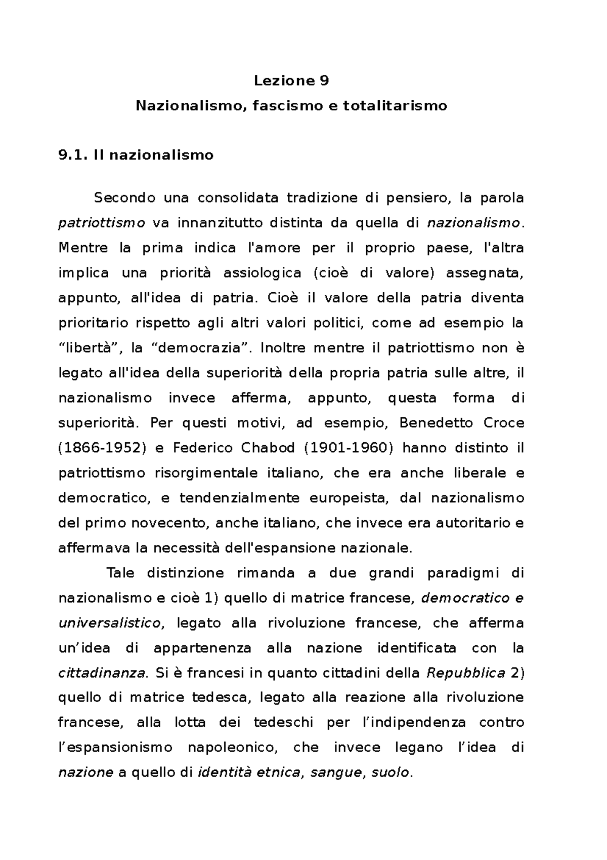 Lezione 9 - Nazionalismo, fascismo e totalitarismo - Lezione 9 ...