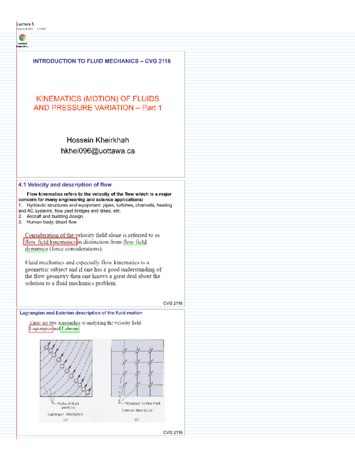 Lecture 5 Kinematics of Fluids and Pressure Variation Part 1 - CVG2116 ...