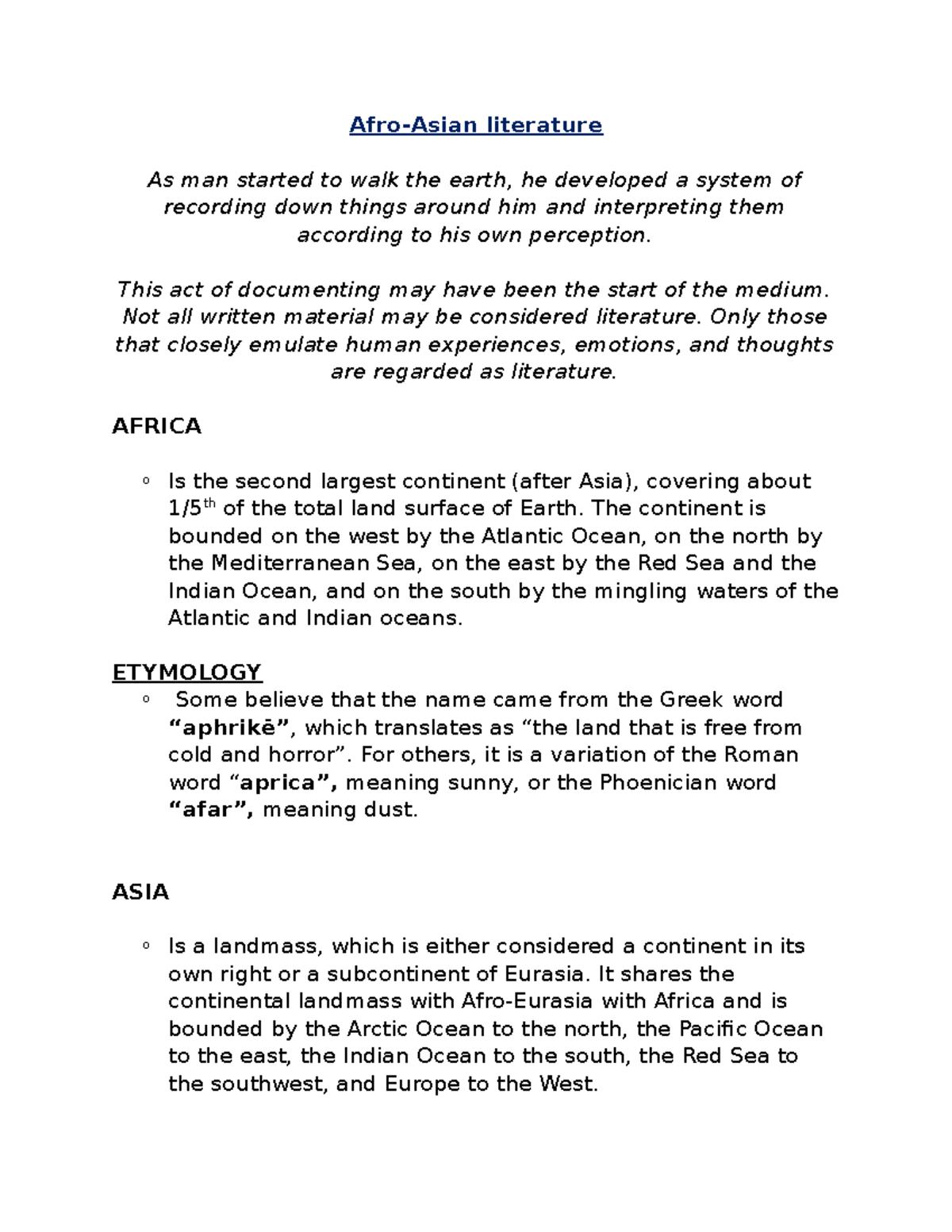 Afro-Asian literature - This act of documenting may have been the start ...