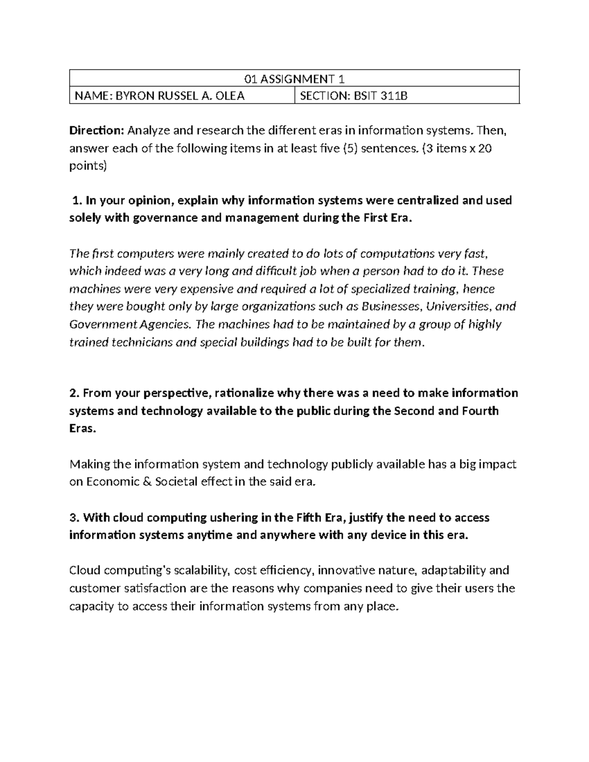 01 Assignment 1 - ARG - sasasasas - 01 ASSIGNMENT 1 NAME: BYRON RUSSEL ...