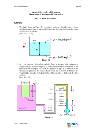 3 Hydrostatic-force tutorial-solution - Tutorial 3 Hydrostatic force on submerged bodies A ...