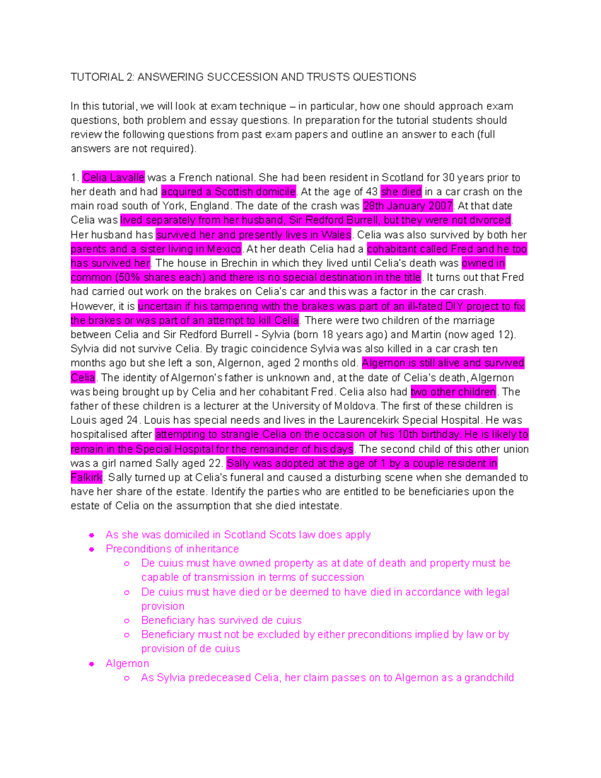 Tutorial 2 Answering Succession AND Trusts Questions - TUTORIAL 2 ...
