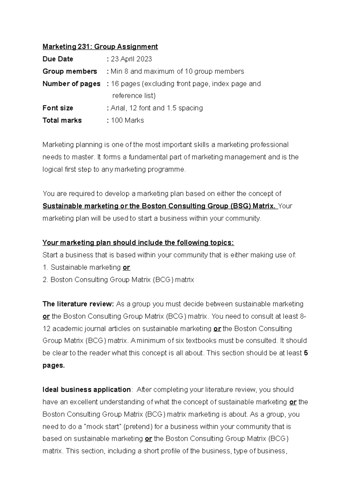 MAN 231 Final group assignment - Marketing 231: Group Assignment Due ...