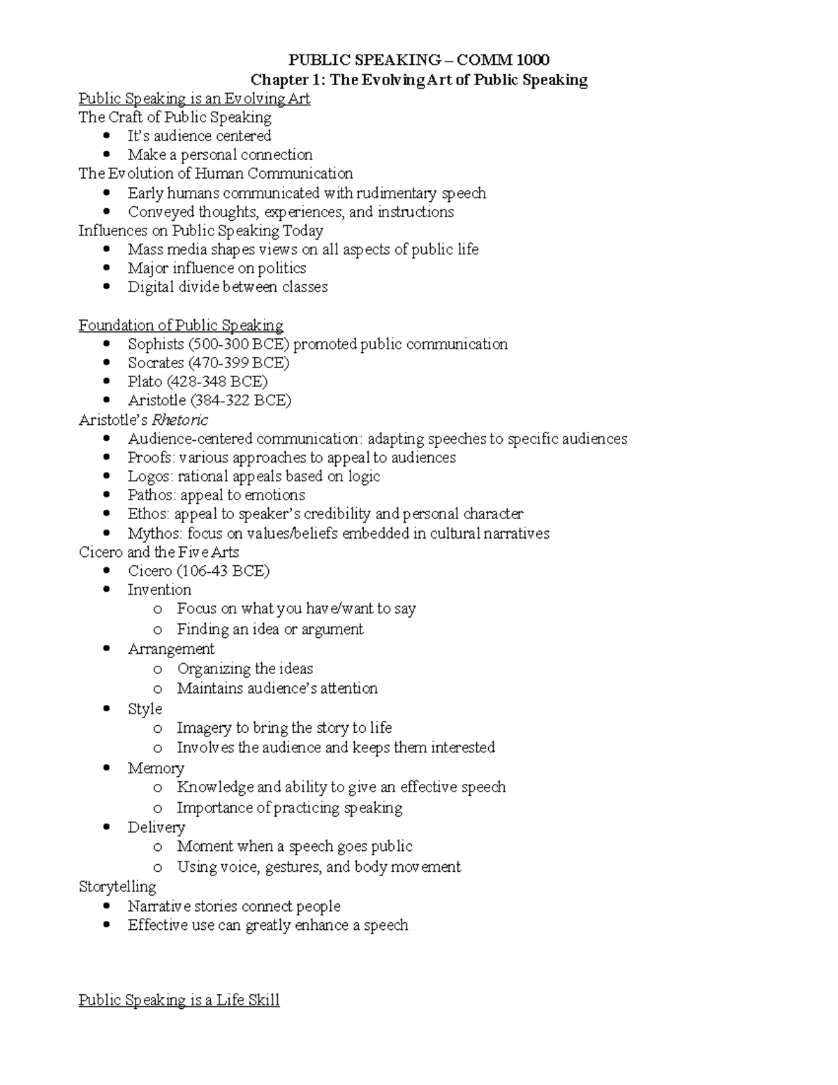 Chapter 1 - comm 1000 - PUBLIC SPEAKING – COMM 1000 Chapter 1: The ...