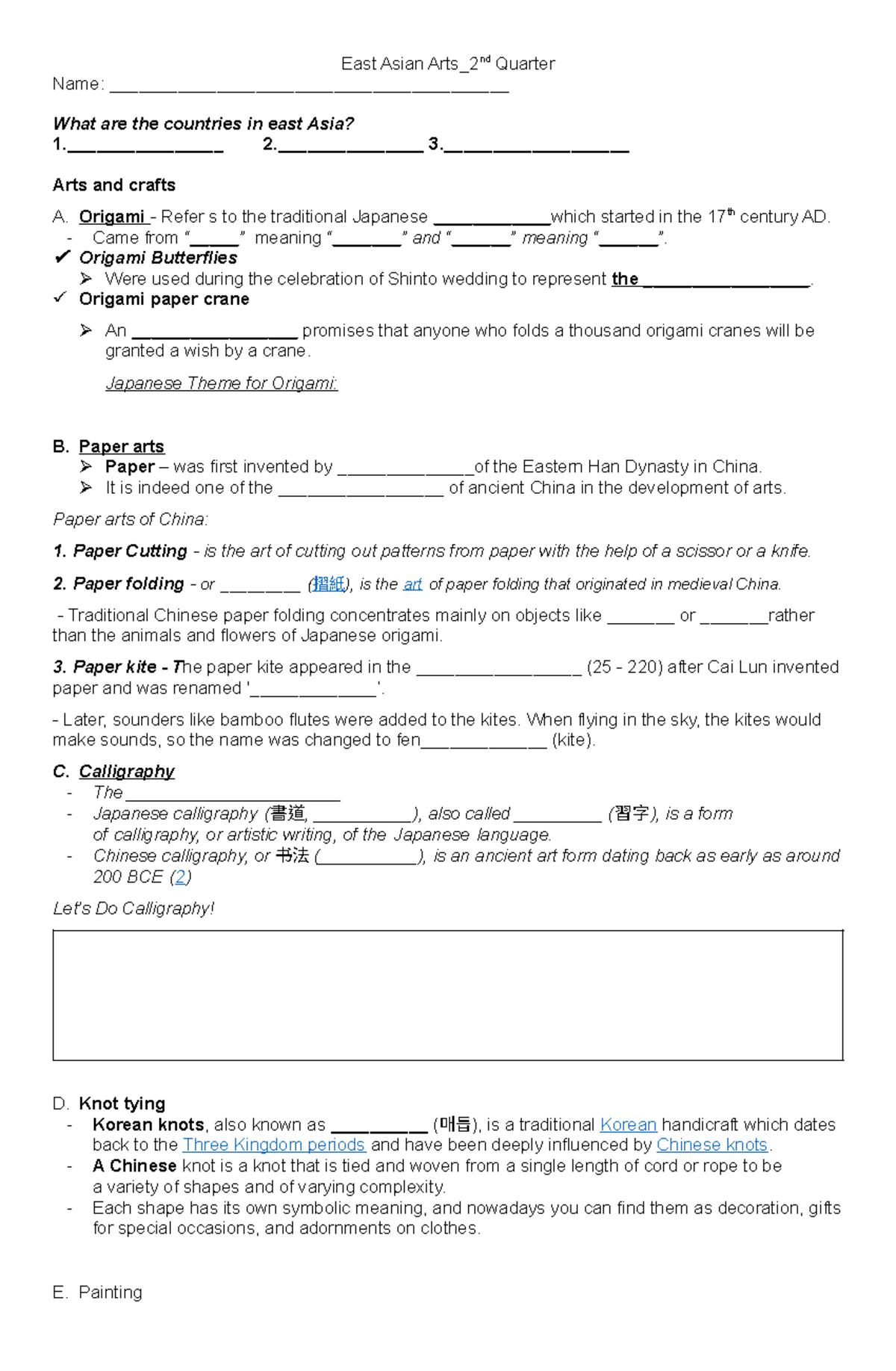 East Asian Arts - Lesson in ARTS8 - East Asian Arts_2nd Quarter Name ...