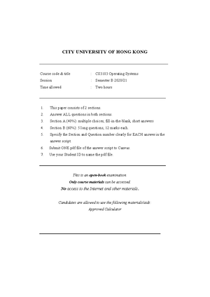 Operating Systems - CS3103 - CityU - Studocu