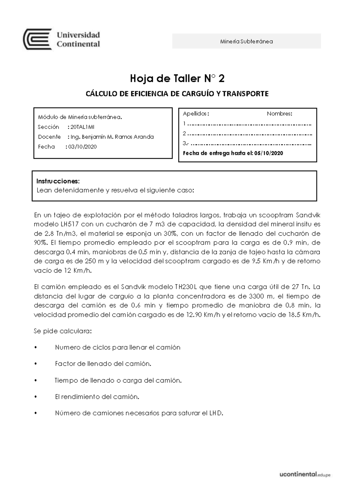 Taller N° 2 - Cálculo de eficiencia de carguío y transporte - Warning: TT: undefined function ...