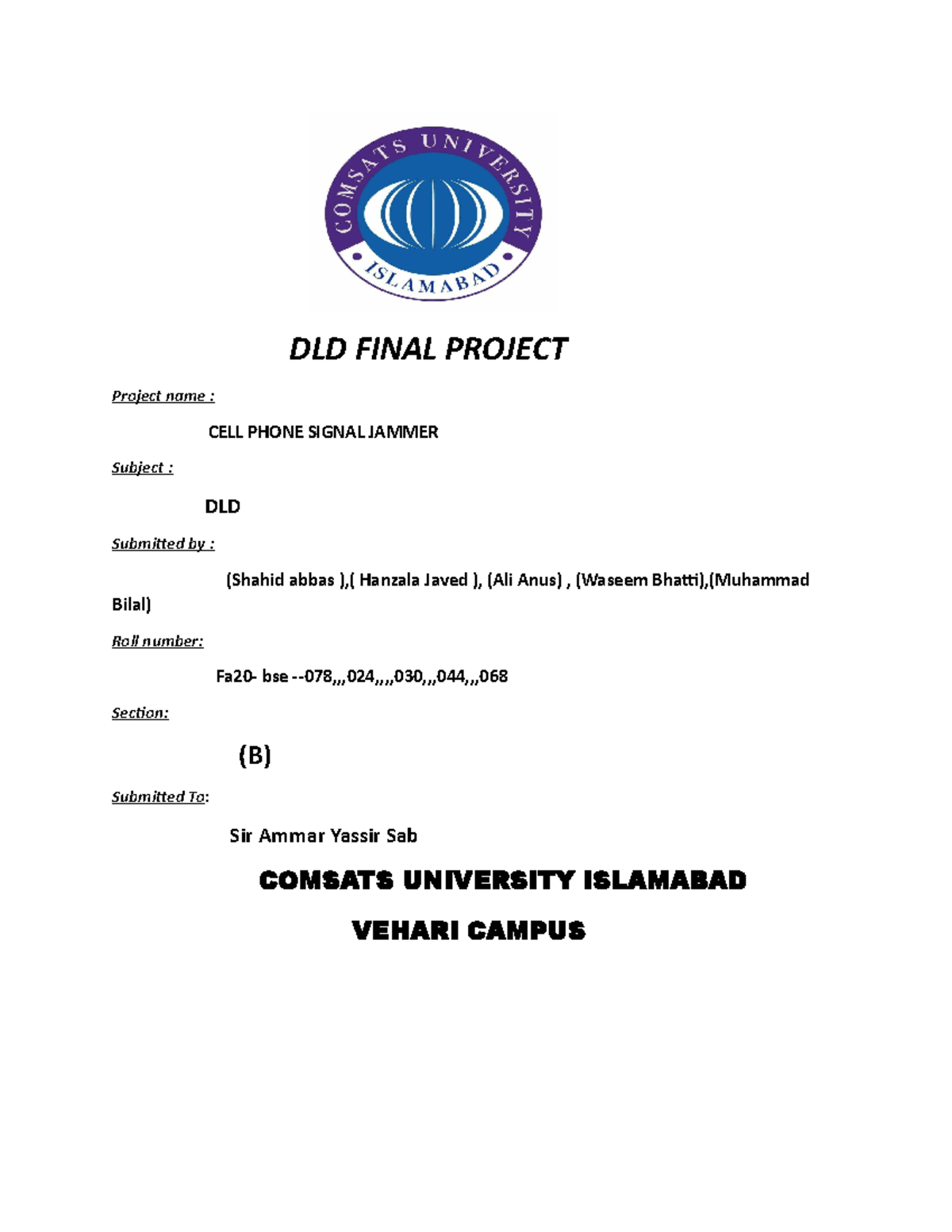 DLD Final Project Shahid Abbas GOOD PROJECT - DLD FINAL PROJECT Project ...