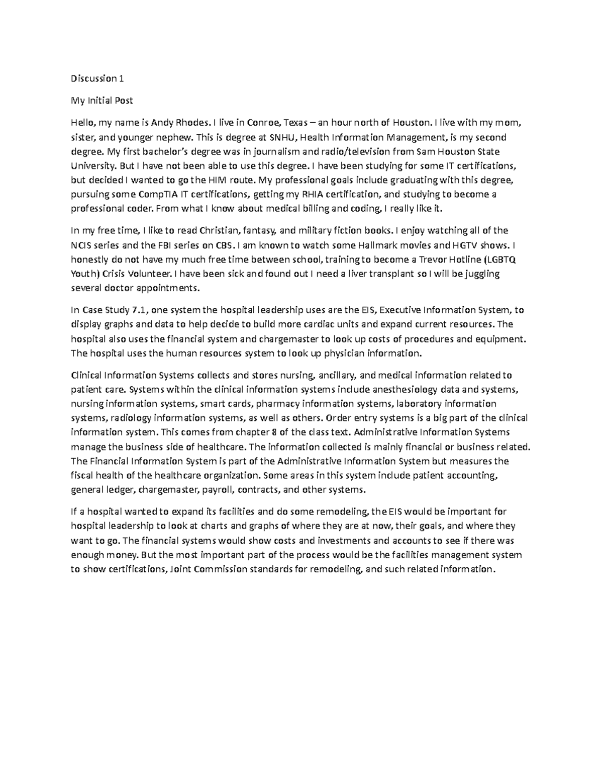 Discussion 1 - Module 1 Initial response and responses - Discussion 1 ...
