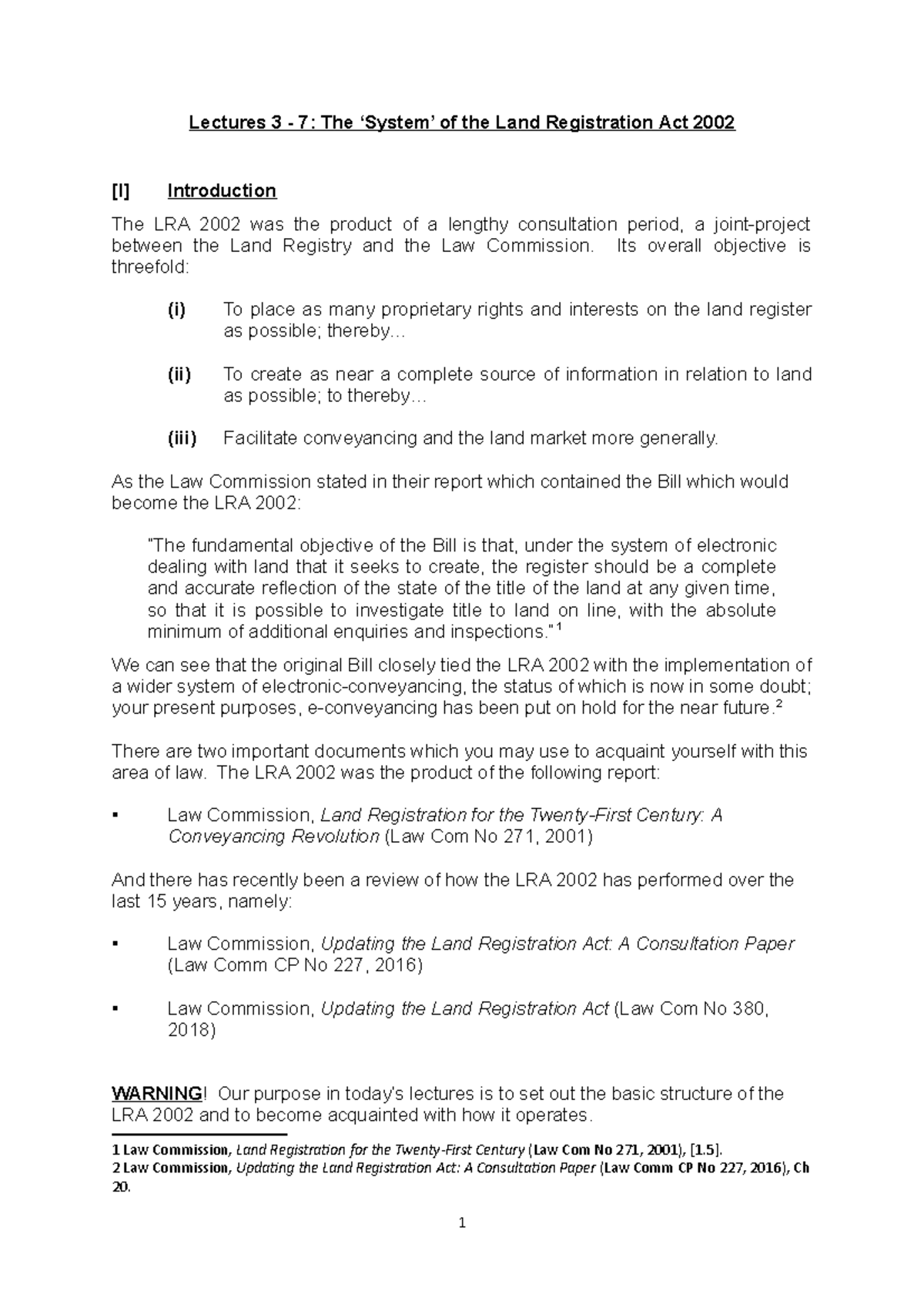 Lecture 3 -6 - LRA 2002 - Lectures 3 - 7: The ‘System’ of the Land ...