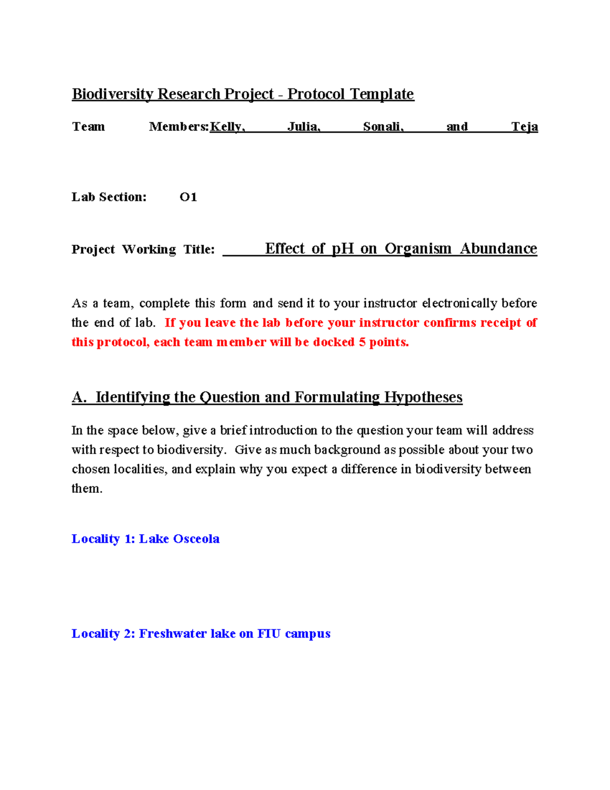 Reseach Protocol - Biodiversity Research Project - Protocol Template ...