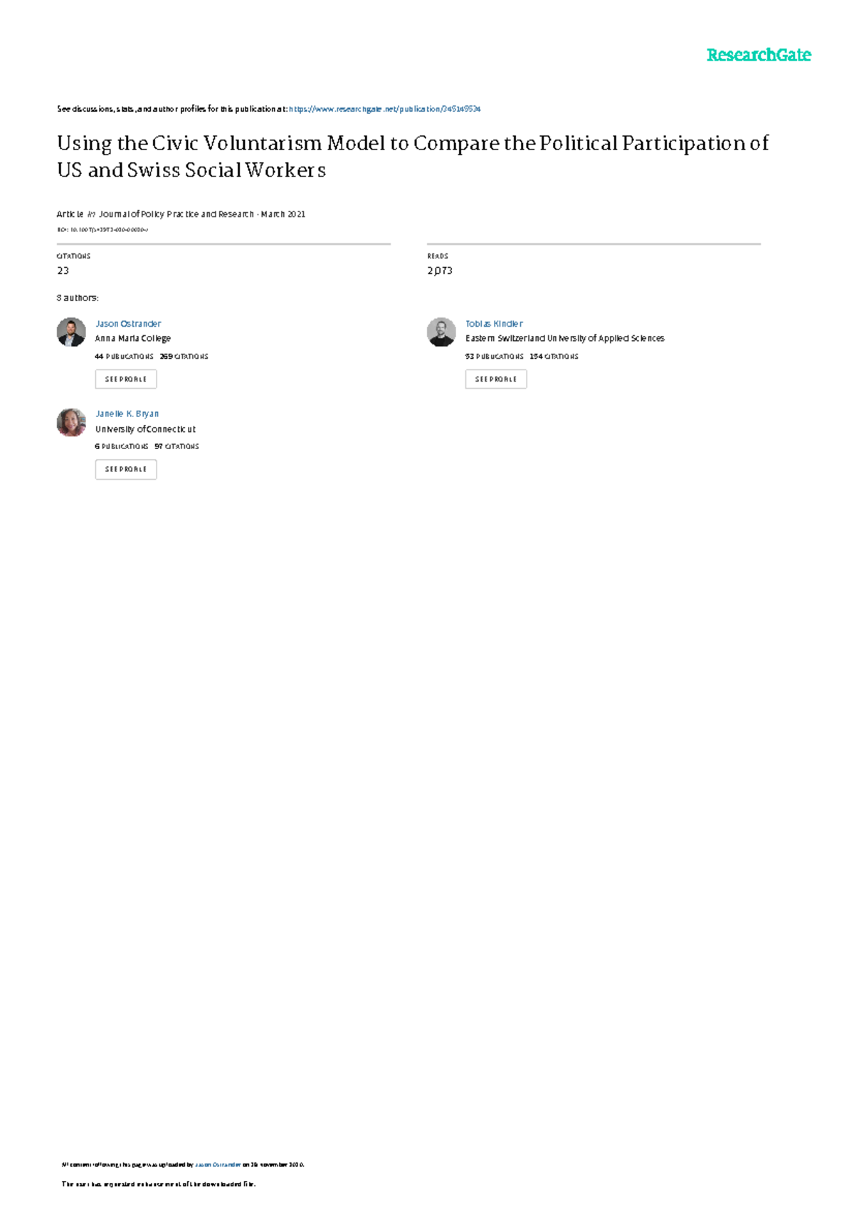 Ostrander 2020 Article Using The Civic Voluntarism Model T - See ...