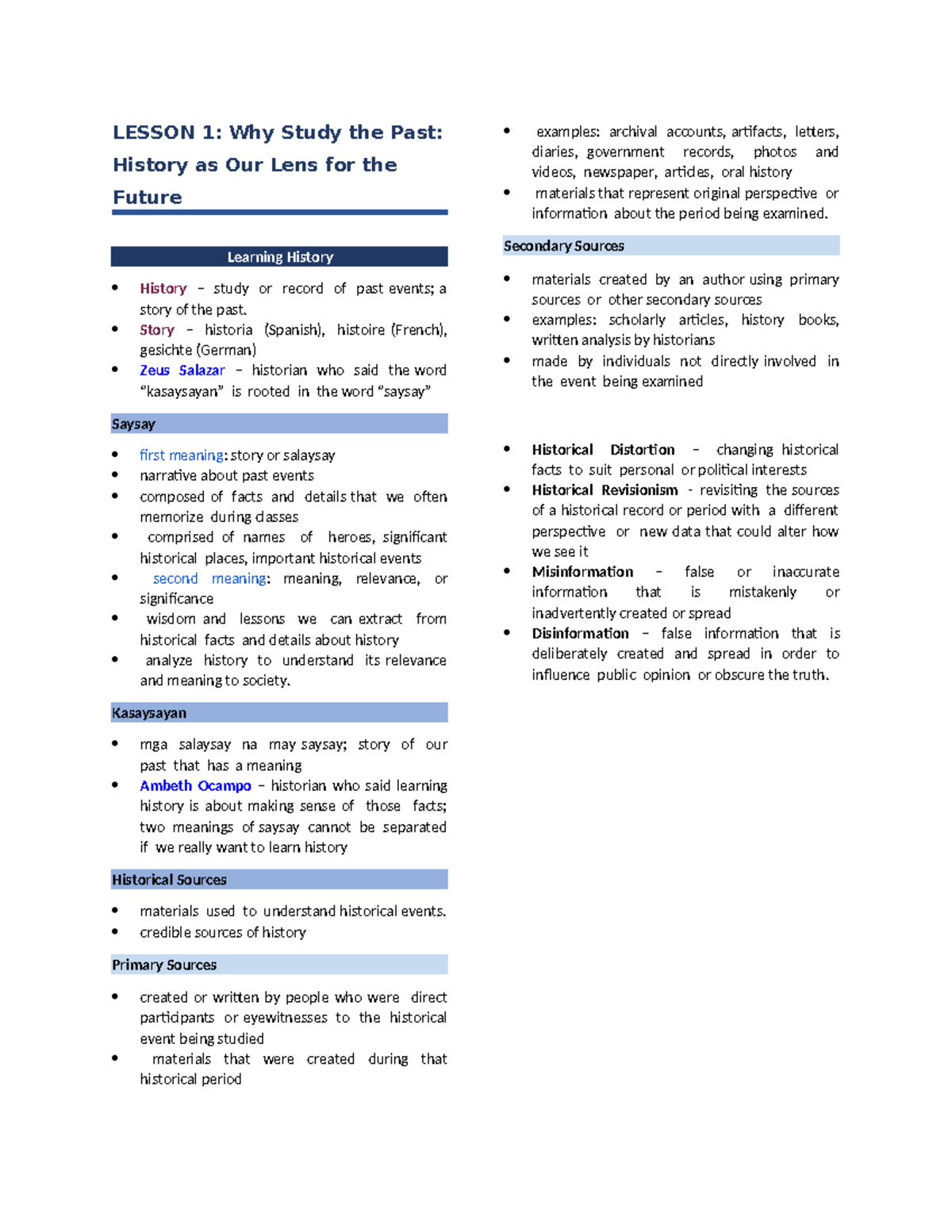 gen 4 reviewerr - LESSON 1: Why Study the Past: History as Our Lens for ...