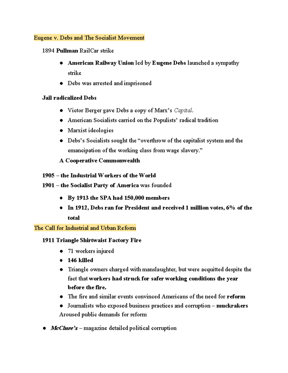 Chapter 18 Lecture Notes - Eugene v. Debs and The Socialist Movement ...