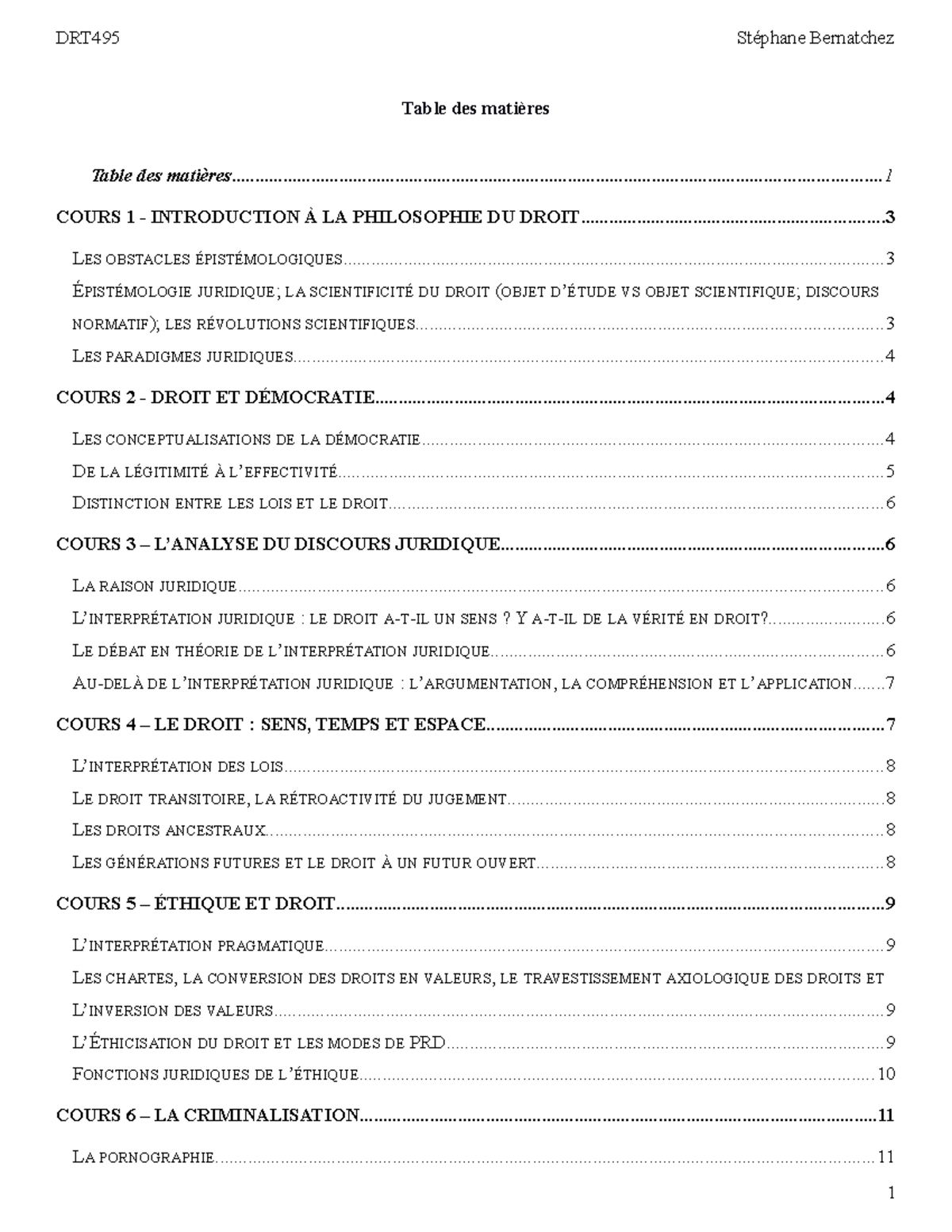 DRT495 - Notes de cours - Stéphane Bernatchez - Table des matières ...