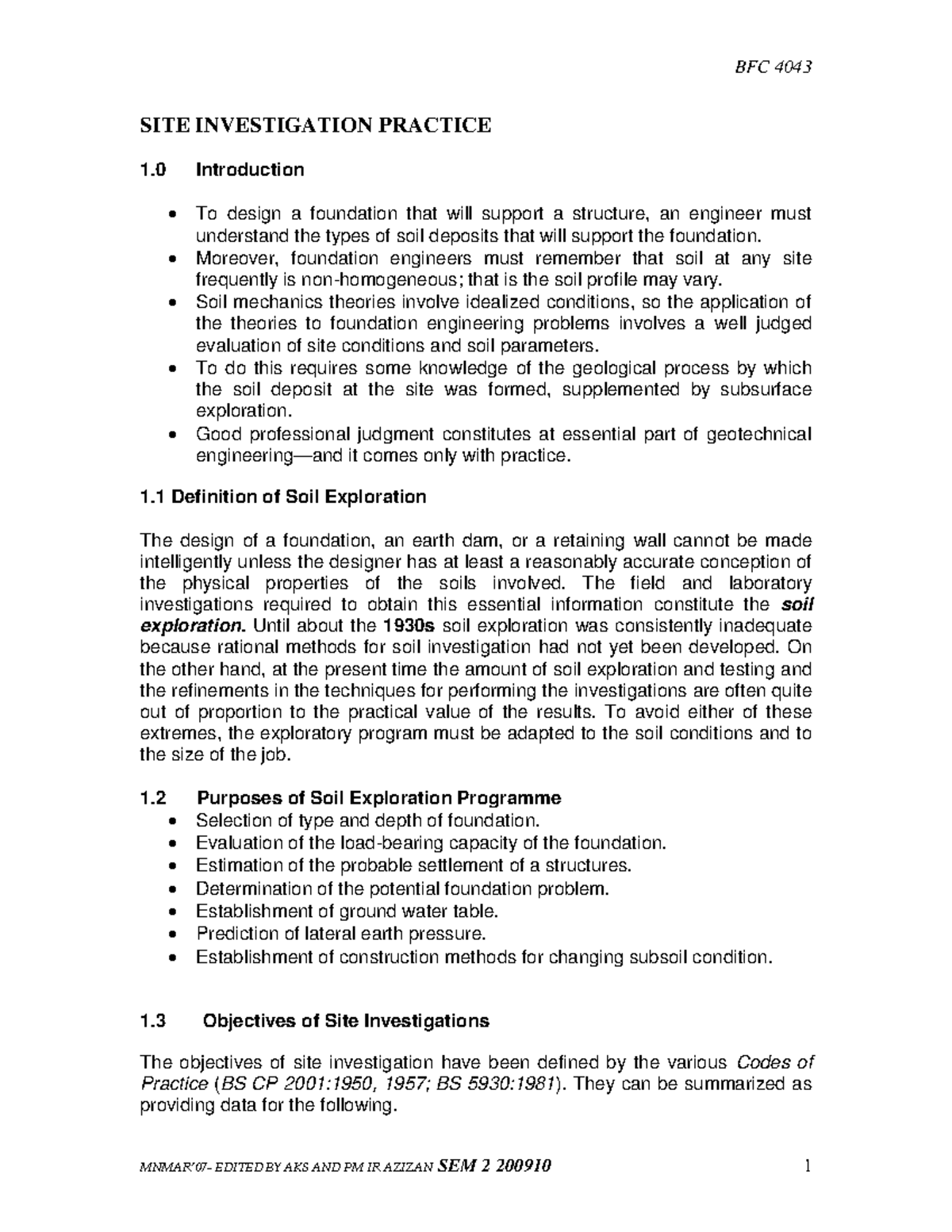 Chapter 1-siteinvestigation handouts - SITE INVESTIGATION PRACTICE 1 ...