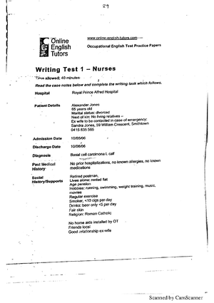 OET - Listening Answer Sheet PDF - OET LISTENING ANSWER SHEET PART A 1 ...