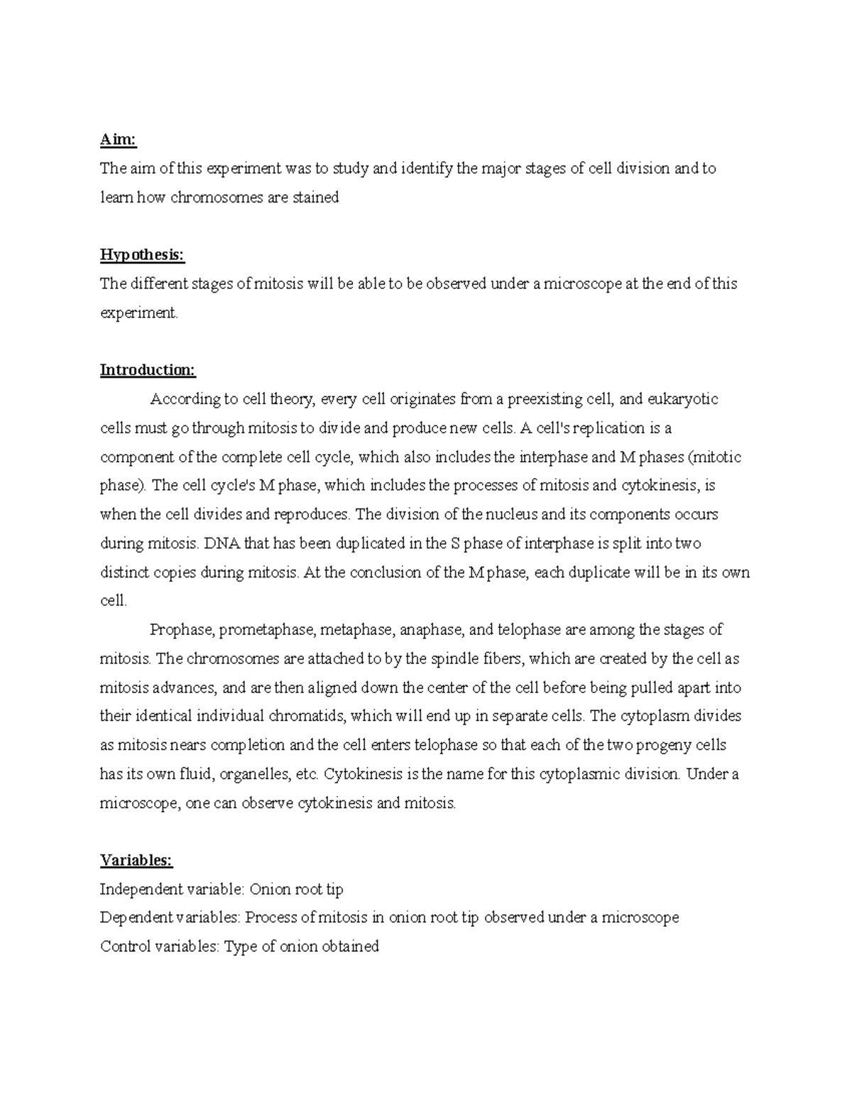 BIO - Lab report 8 - BIO - Asexual reproduction lab - ALP: TKH DLP RI ...