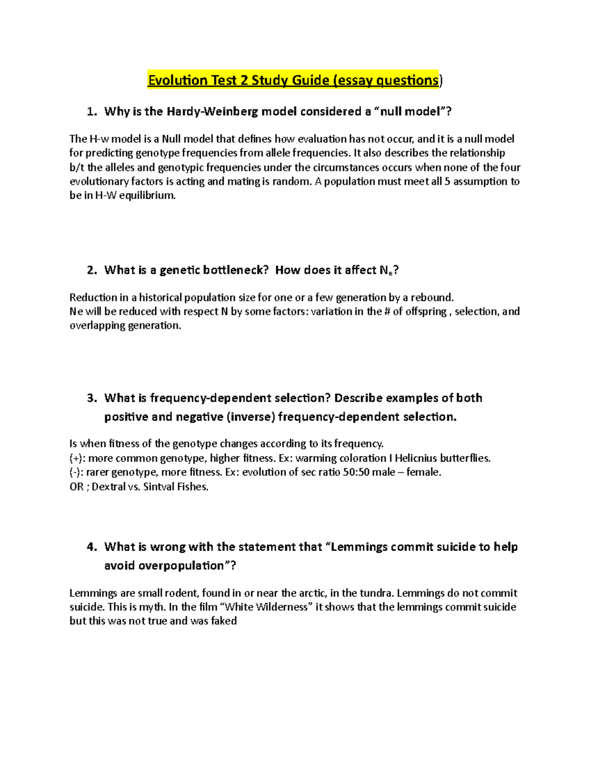 Evolution Test 2 Study Guide - Evolution Test 2 Study Guide (essay ...