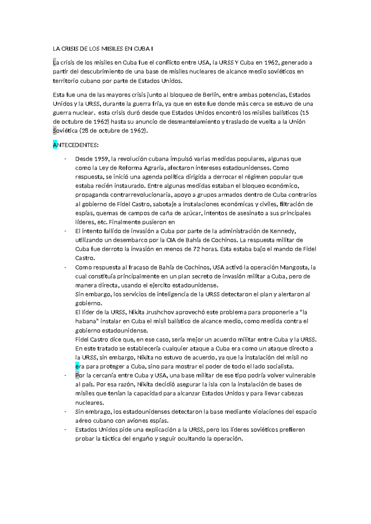 LA Crisis DE LOS Misiles EN CUBA I - LA CRISIS DE LOS MISILES EN CUBA I ...