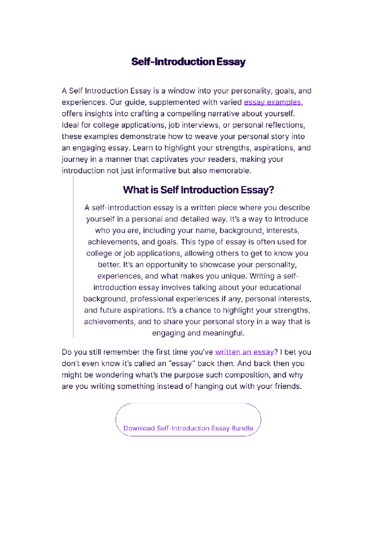 Self Introduction Essays for Students who are Struggling to Talk and ...