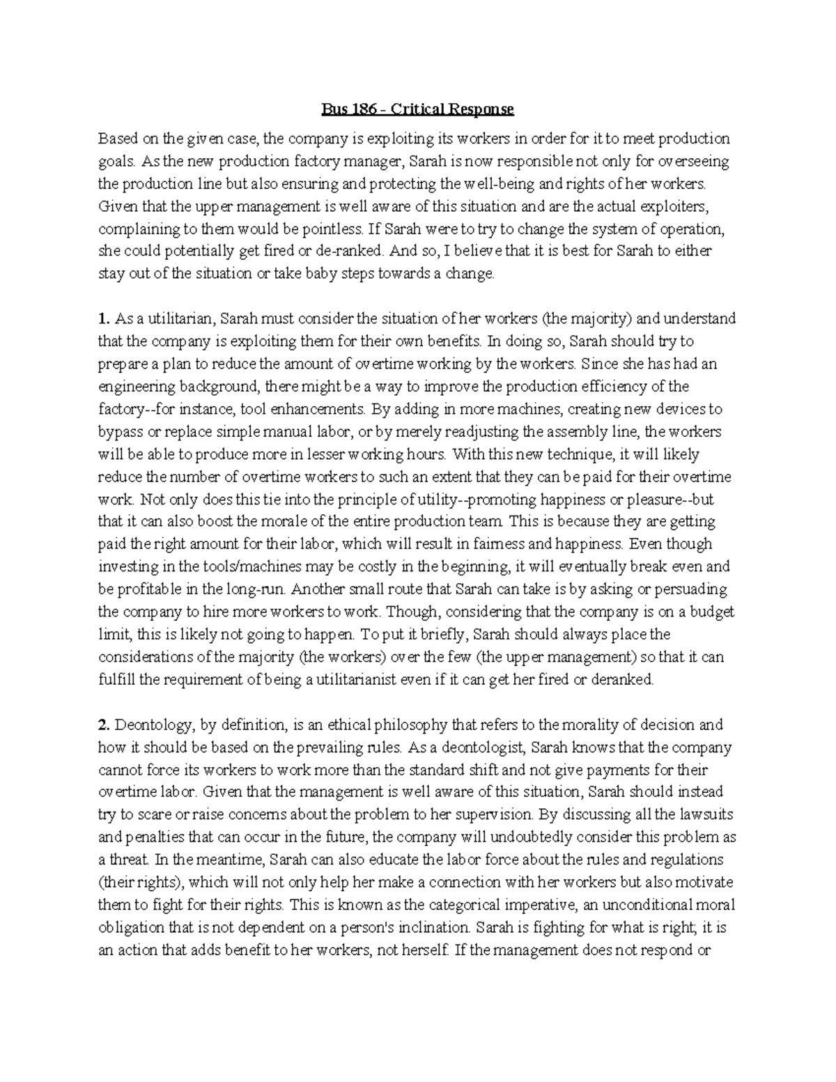 Bus 186 - Critical Response (Final Draft) - Bus 186 - Critical Response ...